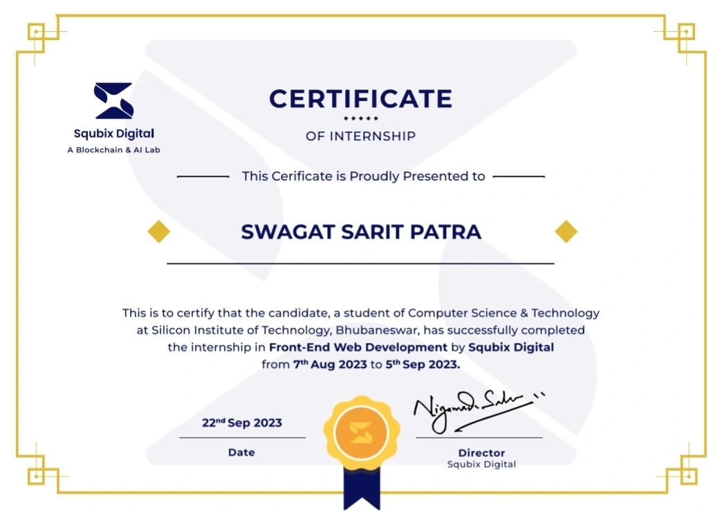 Swagat Sarit Patra on LinkedIn: #frontenddev #internshipachievement # ... Swagat Sarit Patra on LinkedIn: #frontenddev #internshipachievement # ...