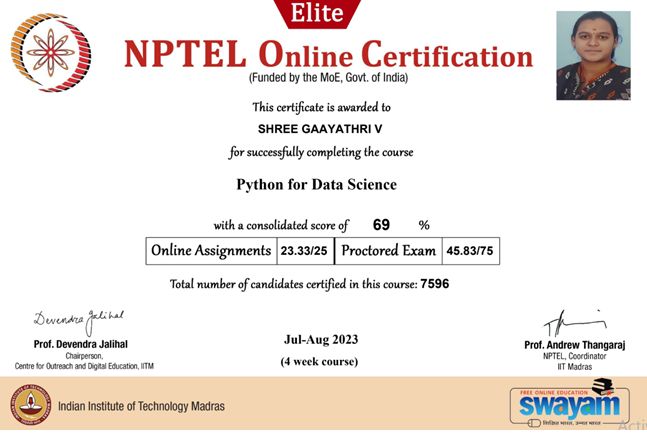 Shree Gaayathri V on LinkedIn: #nptel #python #datascience # ... Shree Gaayathri V on LinkedIn: #nptel #python #datascience # ...