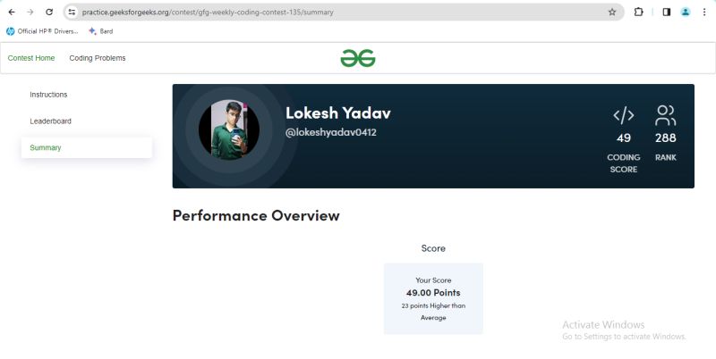 Participated in GFG Weekly Coding Contest 135 | Lokesh Yadav posted on ... Participated in GFG Weekly Coding Contest 135 | Lokesh Yadav posted on ...