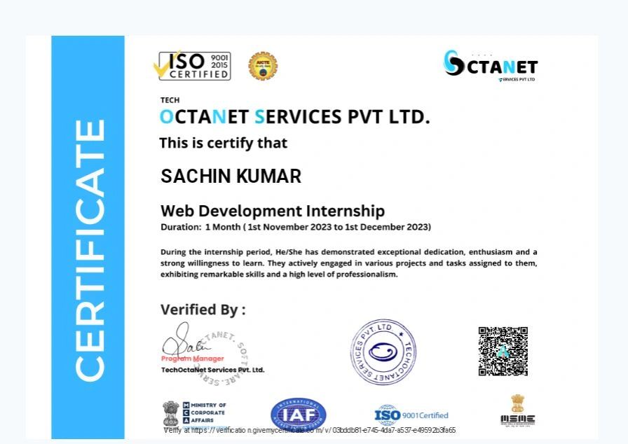 Sachin kumar on LinkedIn: #octanetinternship #octanet #webdevelopment # ... Sachin kumar on LinkedIn: #octanetinternship #octanet #webdevelopment # ...