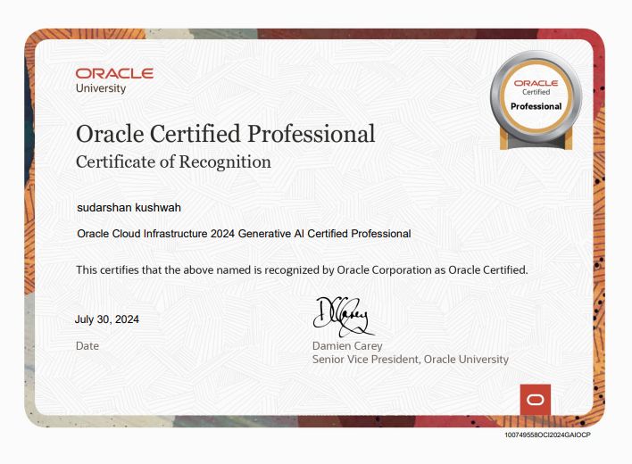 Sudarshan kushwah on LinkedIn: #generativeai #oraclecertified Sudarshan kushwah on LinkedIn: #generativeai #oraclecertified