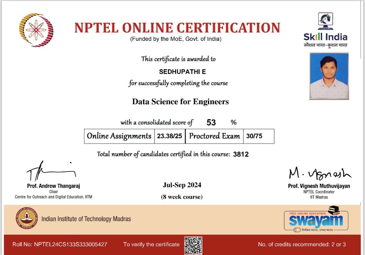 Sedhupathi E on LinkedIn: #datascience #nptel #certification #learning ... Sedhupathi E on LinkedIn: #datascience #nptel #certification #learning ...