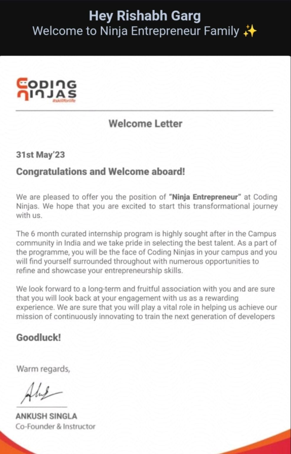 Rishabh Garg on LinkedIn: #codingninjas Rishabh Garg on LinkedIn: #codingninjas