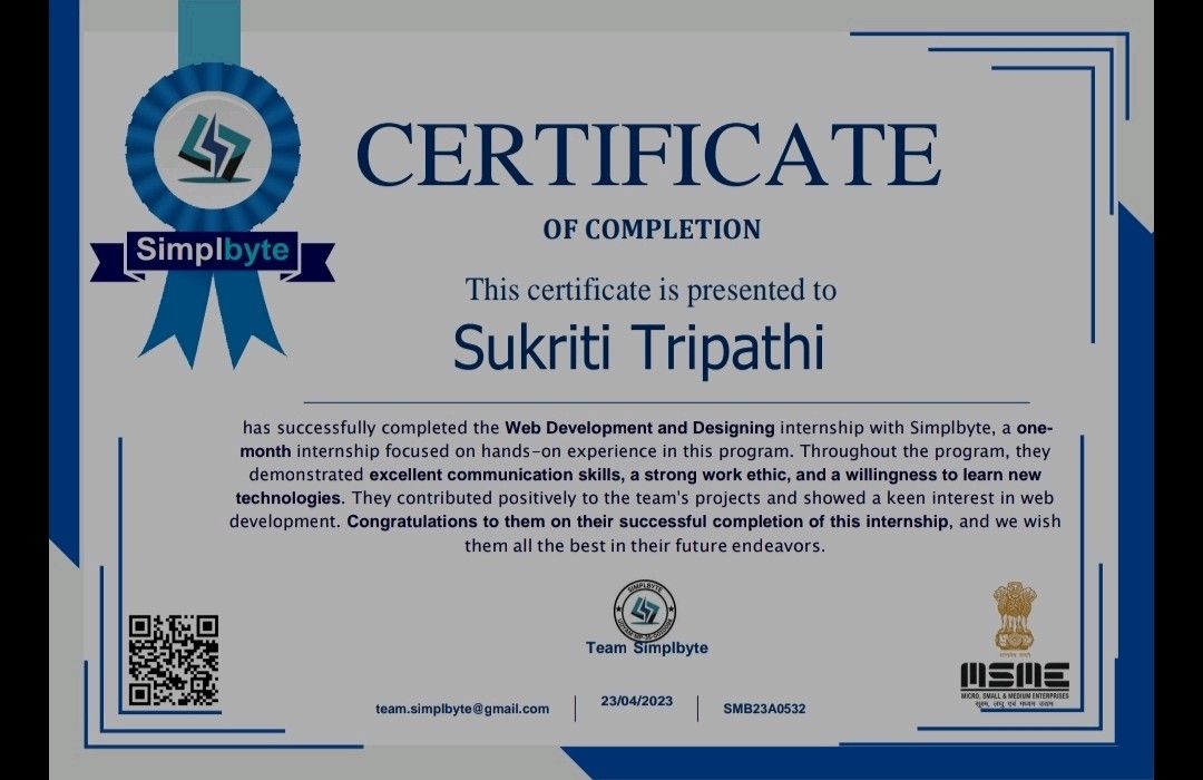 Sukriti Tripathi on LinkedIn: #internship #webdevelopment #simplbyte # ... Sukriti Tripathi on LinkedIn: #internship #webdevelopment #simplbyte # ...
