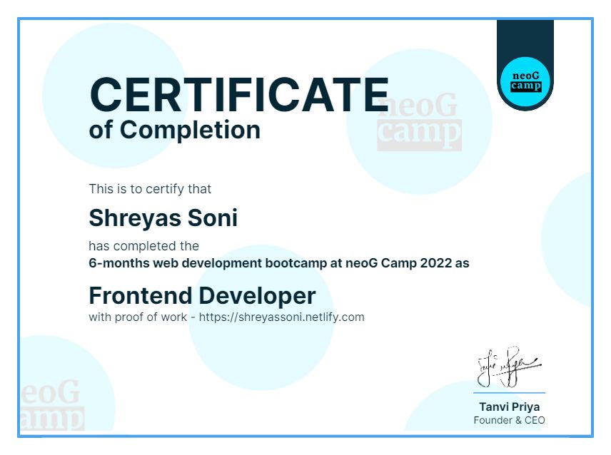 Shreyas Soni on LinkedIn: #neogcamp #frontend Shreyas Soni on LinkedIn: #neogcamp #frontend