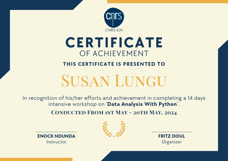 Susan Lungu on LinkedIn: Completed my 2 weeks workshop on Python Susan Lungu on LinkedIn: Completed my 2 weeks workshop on Python