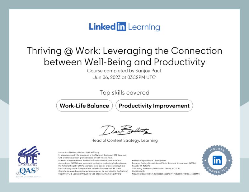 Sanjoy Paul on LinkedIn: Certificate of Completion Sanjoy Paul on LinkedIn: Certificate of Completion