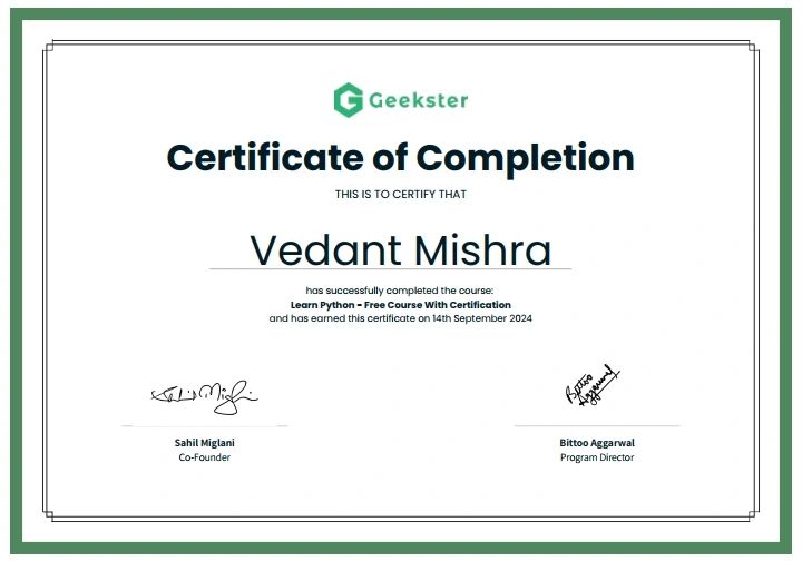 Vedant Mishra on LinkedIn: #geekster #python Vedant Mishra on LinkedIn: #geekster #python