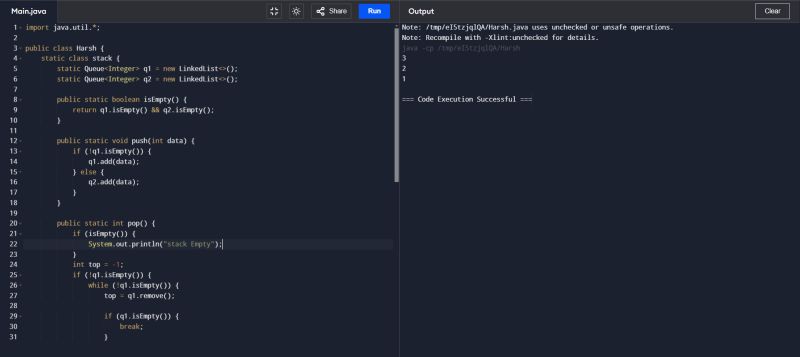 Harsh Mishra on LinkedIn: day 64/120 days of DSA Stack using 2 Queues ... Harsh Mishra on LinkedIn: day 64/120 days of DSA Stack using 2 Queues ...