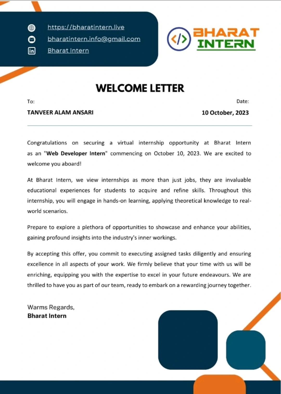 Tanveer Alam Ansari on LinkedIn: #internship #bharatintern # ... Tanveer Alam Ansari on LinkedIn: #internship #bharatintern # ...