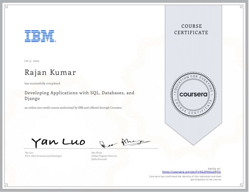 Completed Django for Web Application Development course | Rajan Kumar ... Completed Django for Web Application Development course | Rajan Kumar ...