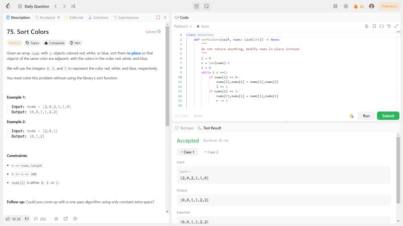 Day 27 of #30DaysofCodingChallenge: Sort Colors | AMGOTHU SAI MANOHAR ... Day 27 of #30DaysofCodingChallenge: Sort Colors | AMGOTHU SAI MANOHAR ...