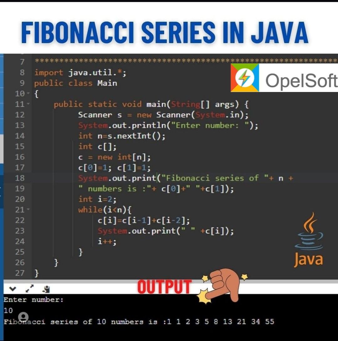 Opelsoft on LinkedIn: #fibonacci #javaprogramming #mathematicalseries # ... Opelsoft on LinkedIn: #fibonacci #javaprogramming #mathematicalseries # ...
