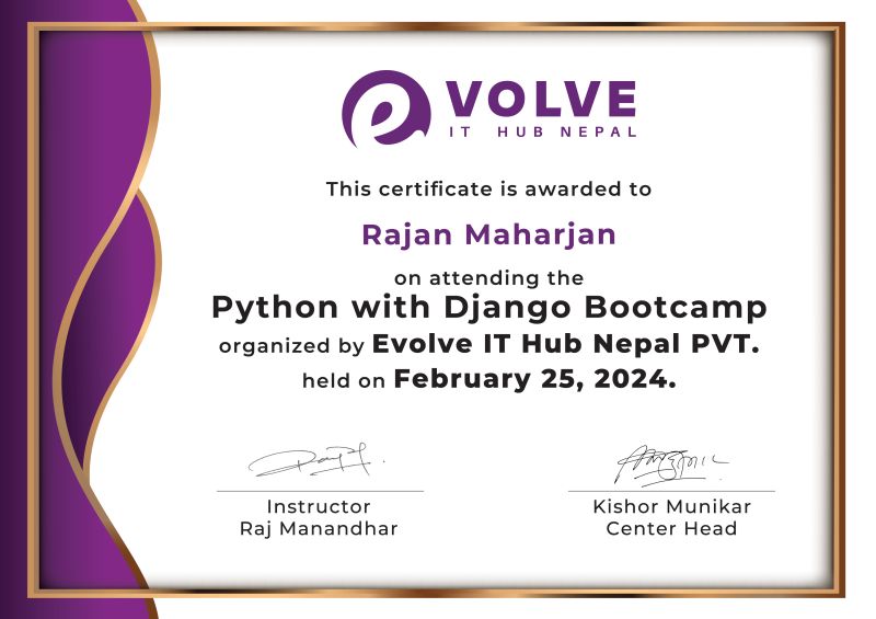 Rajan Maharjan on LinkedIn: #python #django #bootcamp #evolve Rajan Maharjan on LinkedIn: #python #django #bootcamp #evolve
