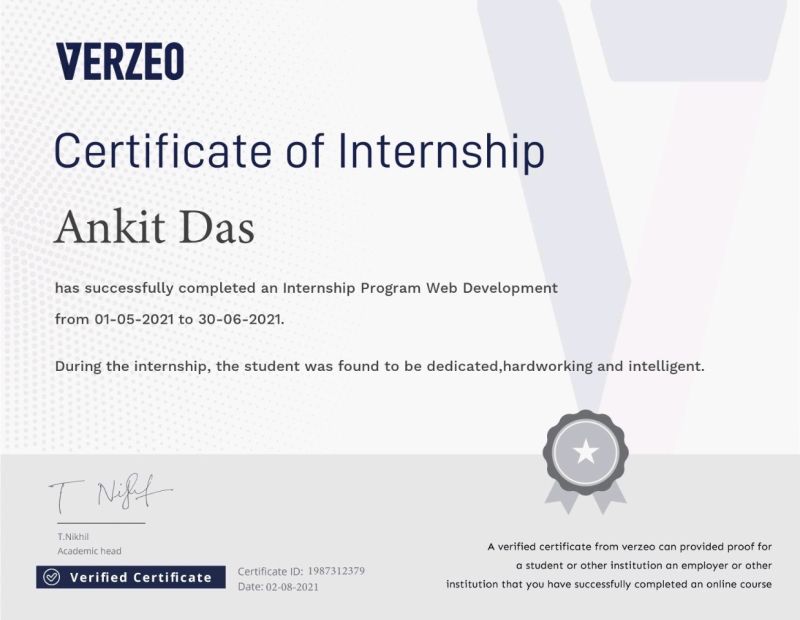 Ankit Das on LinkedIn: #connections #webdevelopment #internship #verzeo ... Ankit Das on LinkedIn: #connections #webdevelopment #internship #verzeo ...