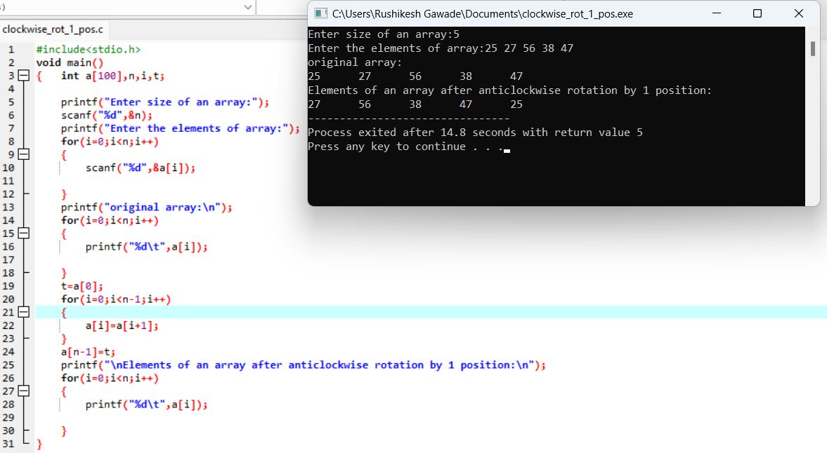 Day 21 of #100daysofcode challenge: C program to rotate array ... Day 21 of #100daysofcode challenge: C program to rotate array ...