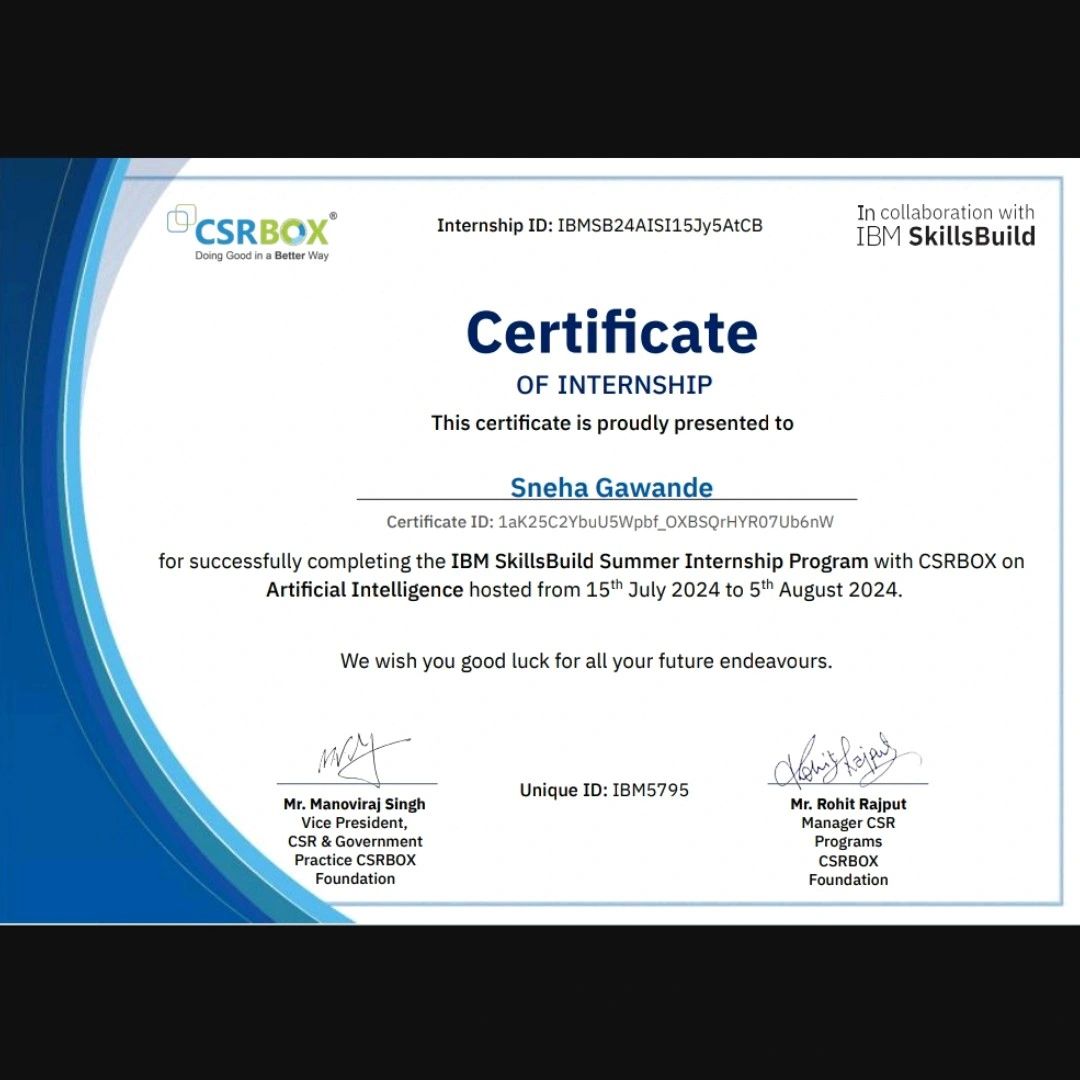 Sneha Gawande on LinkedIn: #internship #ai #datascience #problemsolving ... Sneha Gawande on LinkedIn: #internship #ai #datascience #problemsolving ...