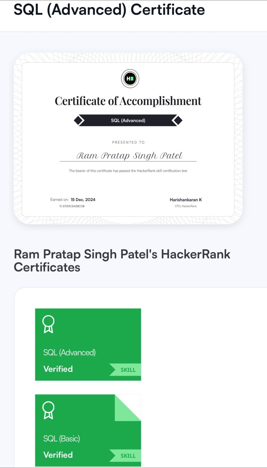 Rampratap Singh Patel on LinkedIn: #sql #certification #hackerrank # ... Rampratap Singh Patel on LinkedIn: #sql #certification #hackerrank # ...