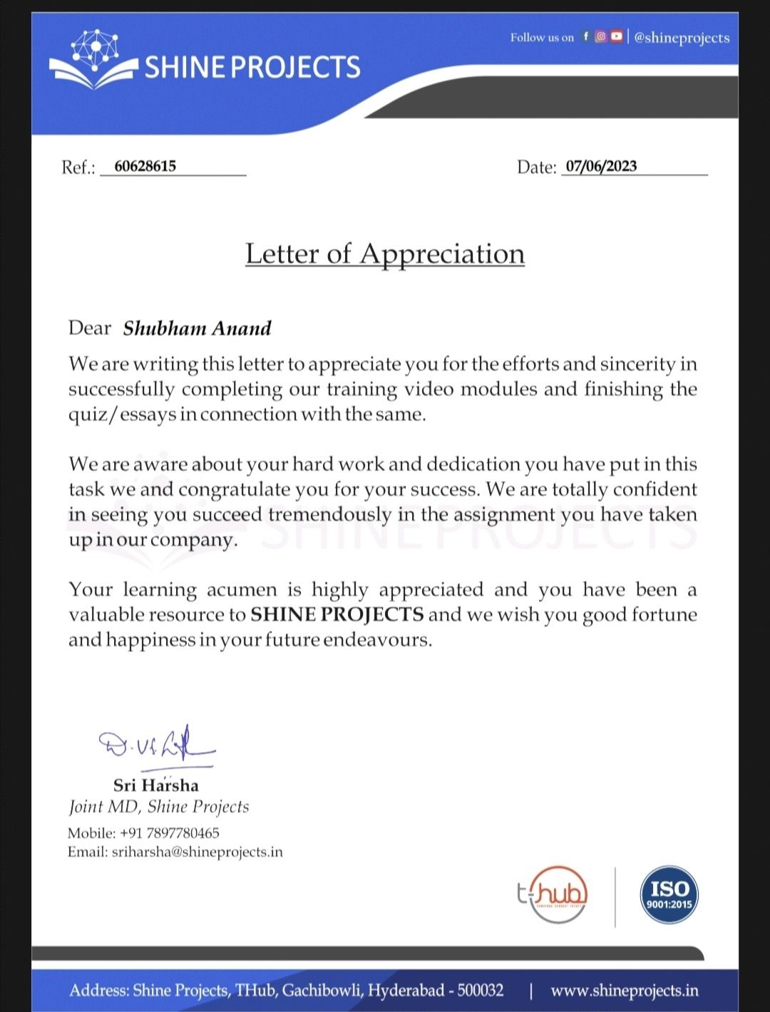 Hello everyone, I have received the Letter Of Appreciation in a quiz ... Hello everyone, I have received the Letter Of Appreciation in a quiz ...