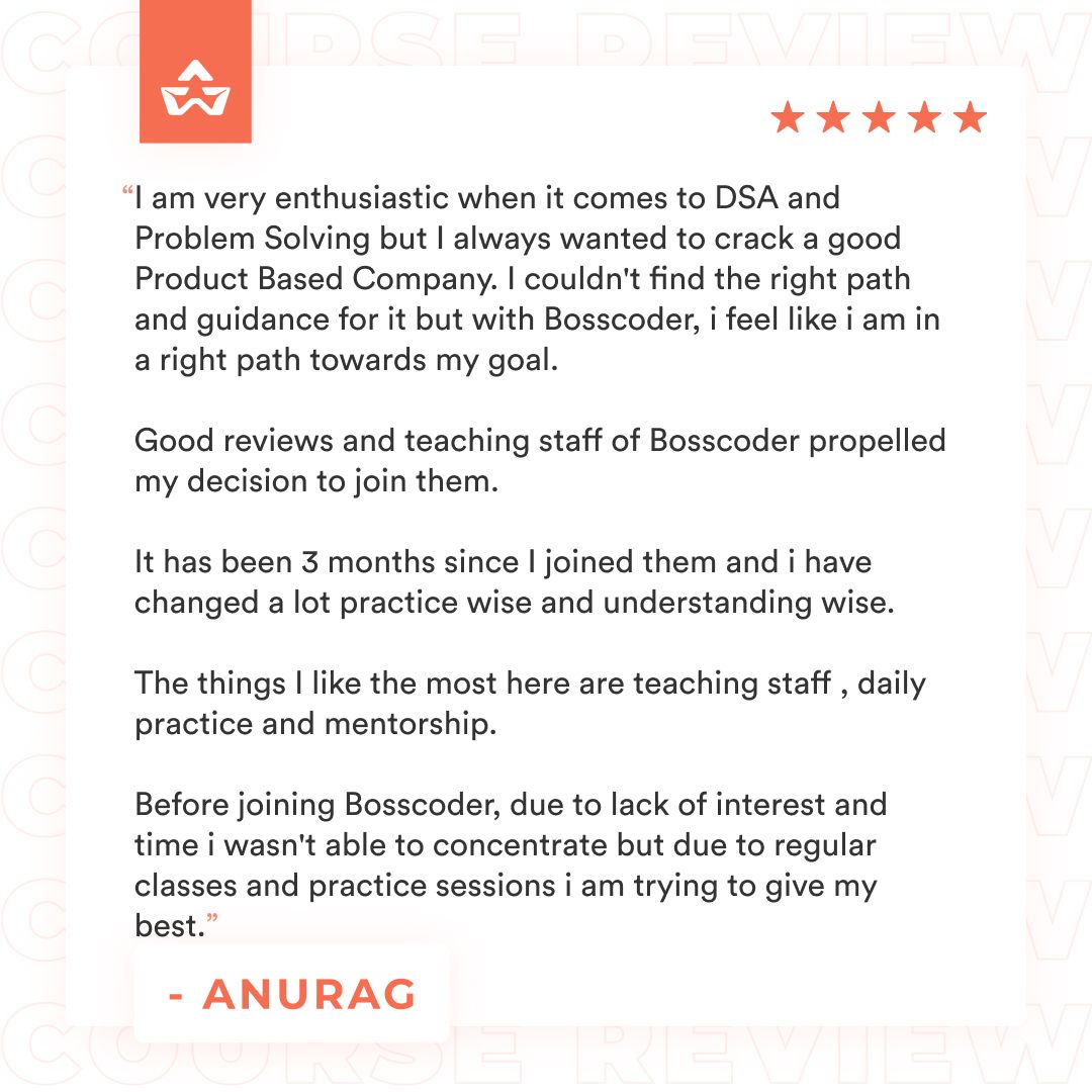 Bosscoder Academy on LinkedIn: #bosscoderacademy #coursereview #programmer Bosscoder Academy on LinkedIn: #bosscoderacademy #coursereview #programmer