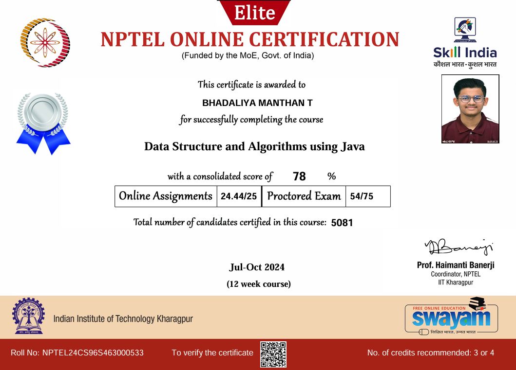 Manthan Bhadaliya on LinkedIn: #nptel #datastructures #algorithms #java ... Manthan Bhadaliya on LinkedIn: #nptel #datastructures #algorithms #java ...