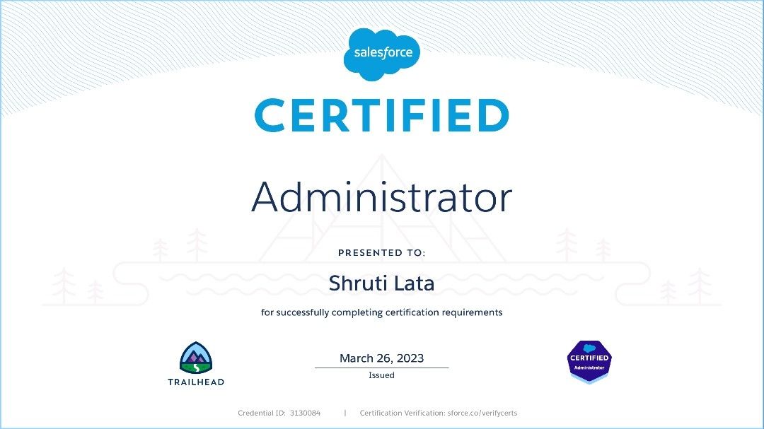 Shruti Lata on LinkedIn: #salesforce #sca #salesforceadmin #certified Shruti Lata on LinkedIn: #salesforce #sca #salesforceadmin #certified
