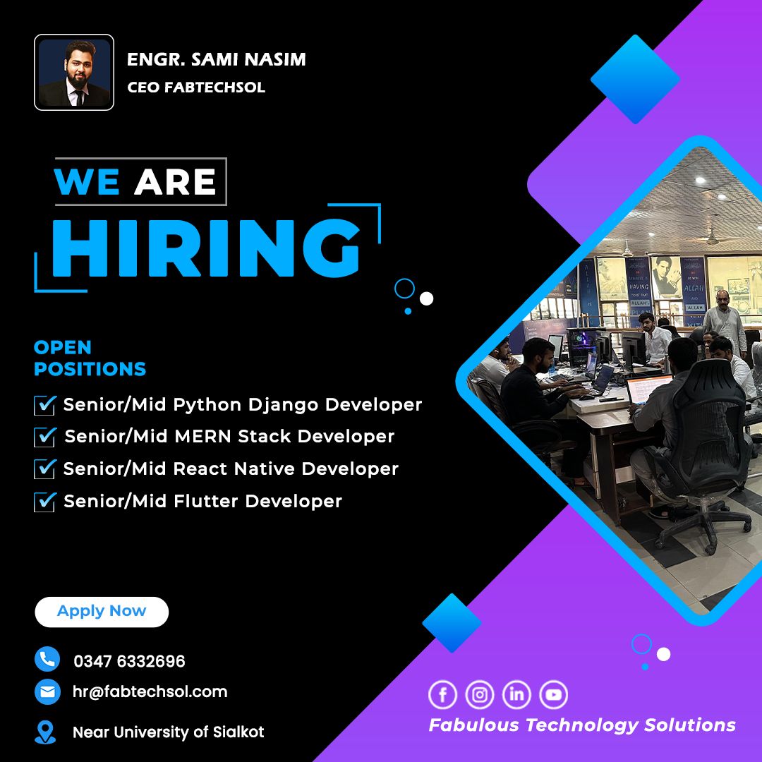 #hiring #django #mernstack #reactnative #flutter #techjobs #joinourteam ... #hiring #django #mernstack #reactnative #flutter #techjobs #joinourteam ...
