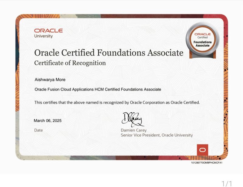 #oraclefusion #certification #oraclecloud #hcm | Aishwarya More #oraclefusion #certification #oraclecloud #hcm | Aishwarya More