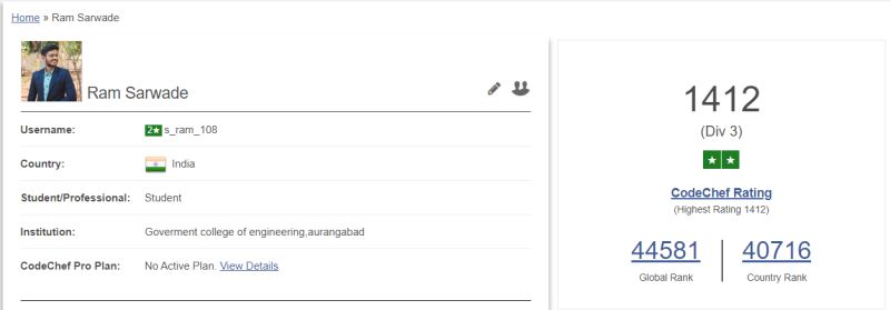 Ram Sarwade on LinkedIn: #coding #codechef #achievement #programming # ... Ram Sarwade on LinkedIn: #coding #codechef #achievement #programming # ...