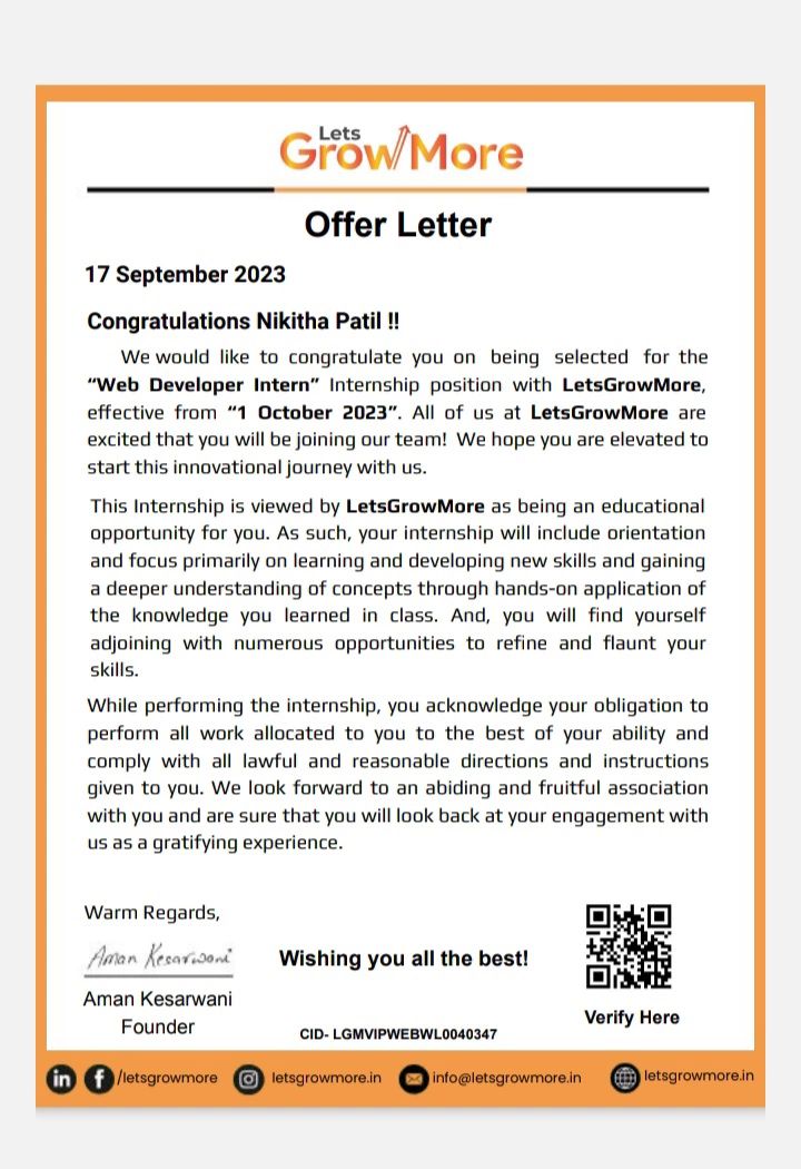 Nikitha Patil on LinkedIn: #webdevelopment #letsgrowmore #intrernship # ... Nikitha Patil on LinkedIn: #webdevelopment #letsgrowmore #intrernship # ...