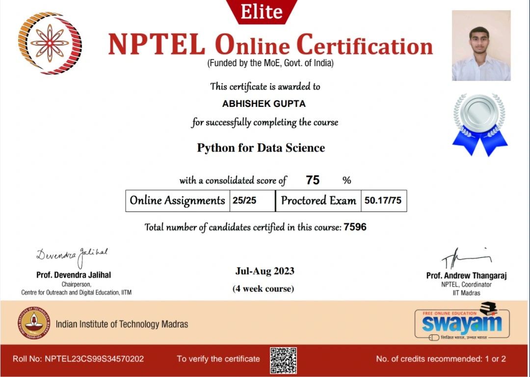 Abhishek Gupta on LinkedIn: #datascience #python #certification #nptel ... Abhishek Gupta on LinkedIn: #datascience #python #certification #nptel ...