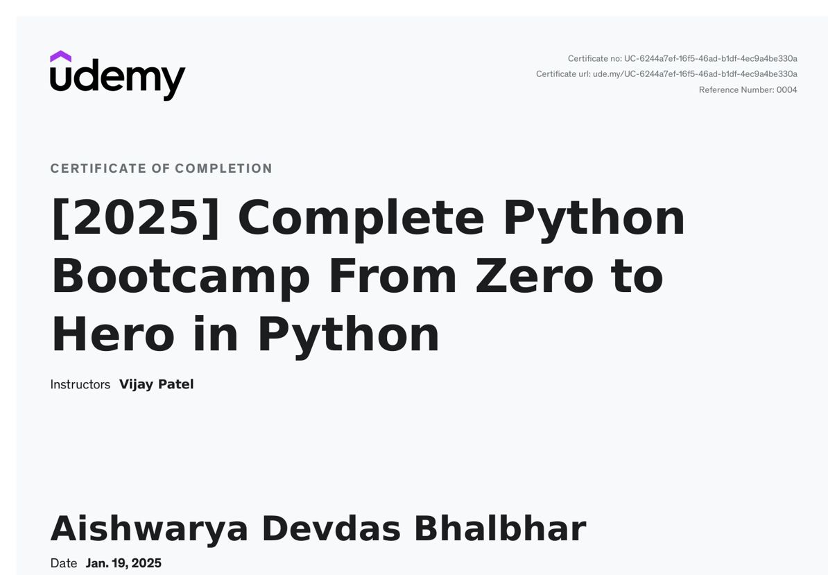 Aishwarya Bhalbhar on LinkedIn: #python #programming #certification # ... Aishwarya Bhalbhar on LinkedIn: #python #programming #certification # ...