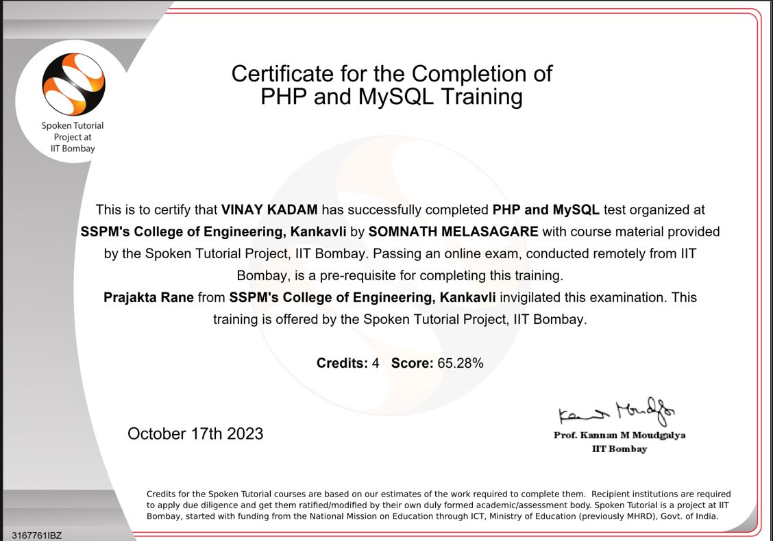 Vinay Kadam on LinkedIn: PHP and MySQL Spoken Tutorial Vinay Kadam on LinkedIn: PHP and MySQL Spoken Tutorial