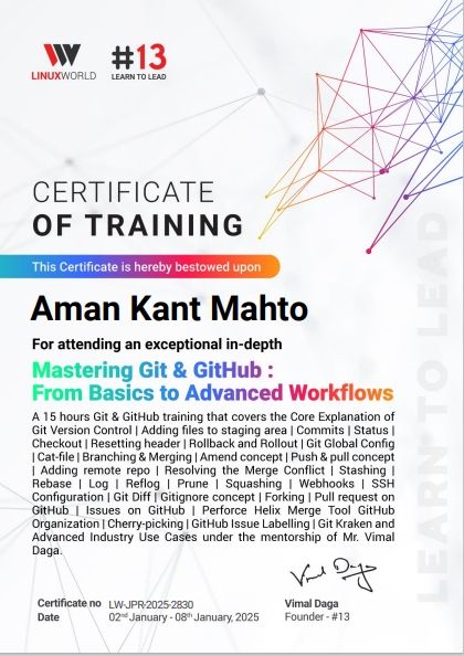 Aman kant Mahto on LinkedIn: #git #github #versioncontrol #linuxworld # ... Aman kant Mahto on LinkedIn: #git #github #versioncontrol #linuxworld # ...