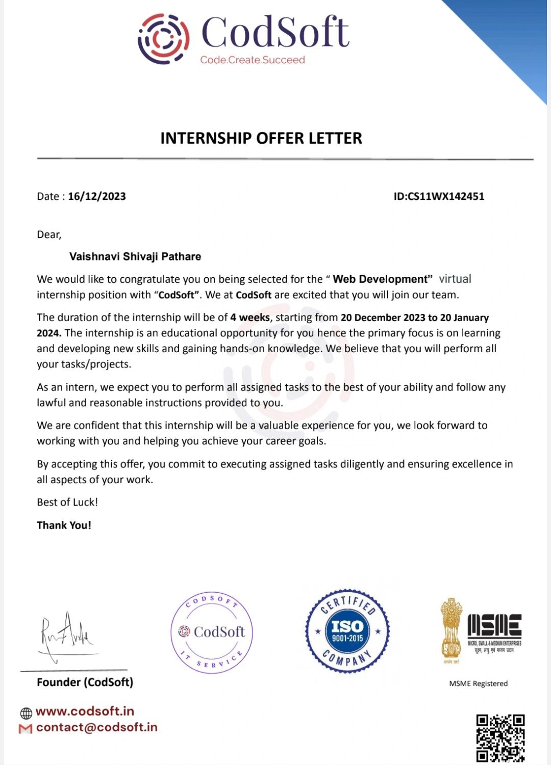 Vaishnavi Pathare on LinkedIn: #webdevelopment #internship #codsoft Vaishnavi Pathare on LinkedIn: #webdevelopment #internship #codsoft