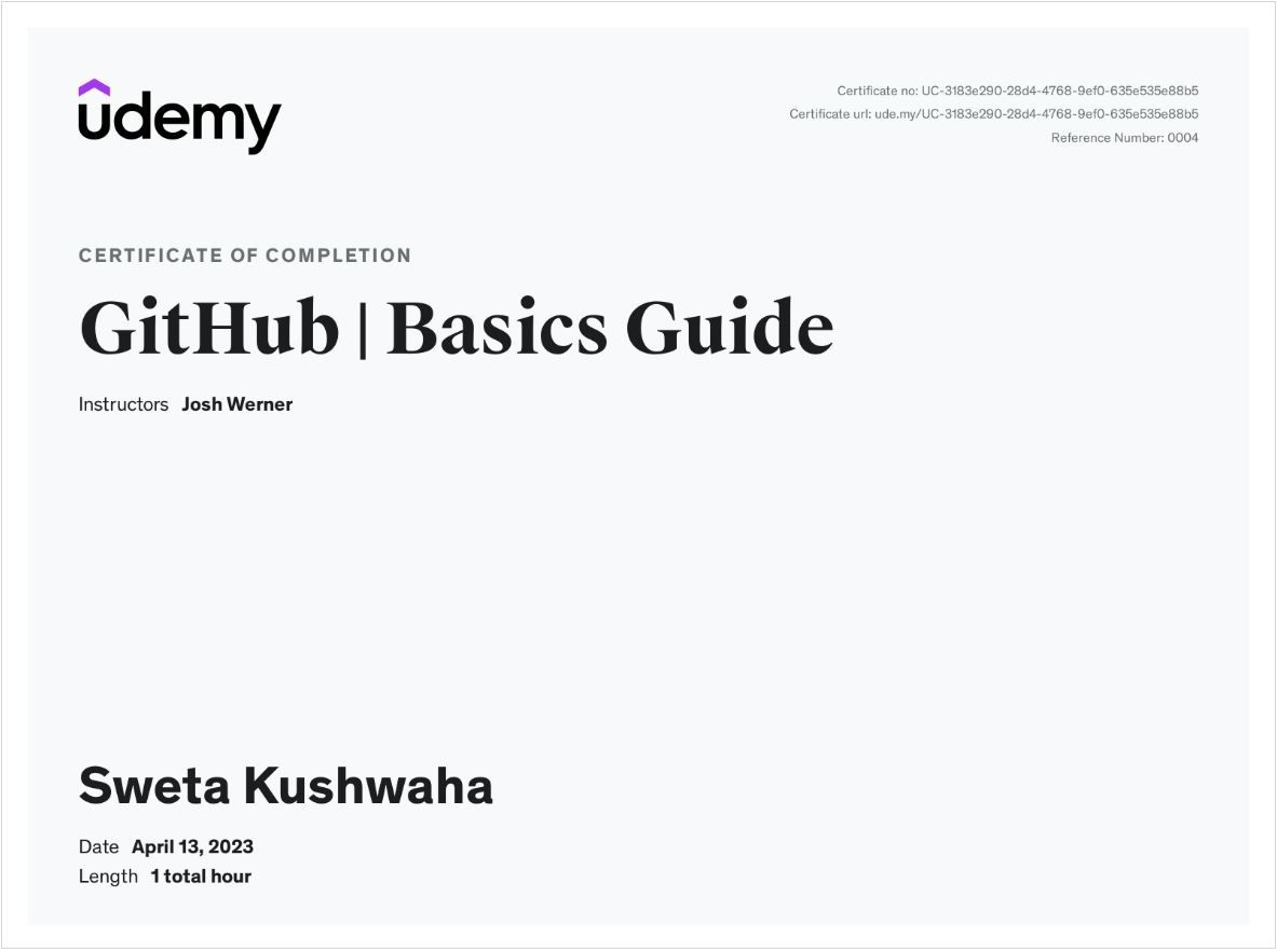 Sweta Kushwaha on LinkedIn: #udemy #udemycourse #github #git Sweta Kushwaha on LinkedIn: #udemy #udemycourse #github #git
