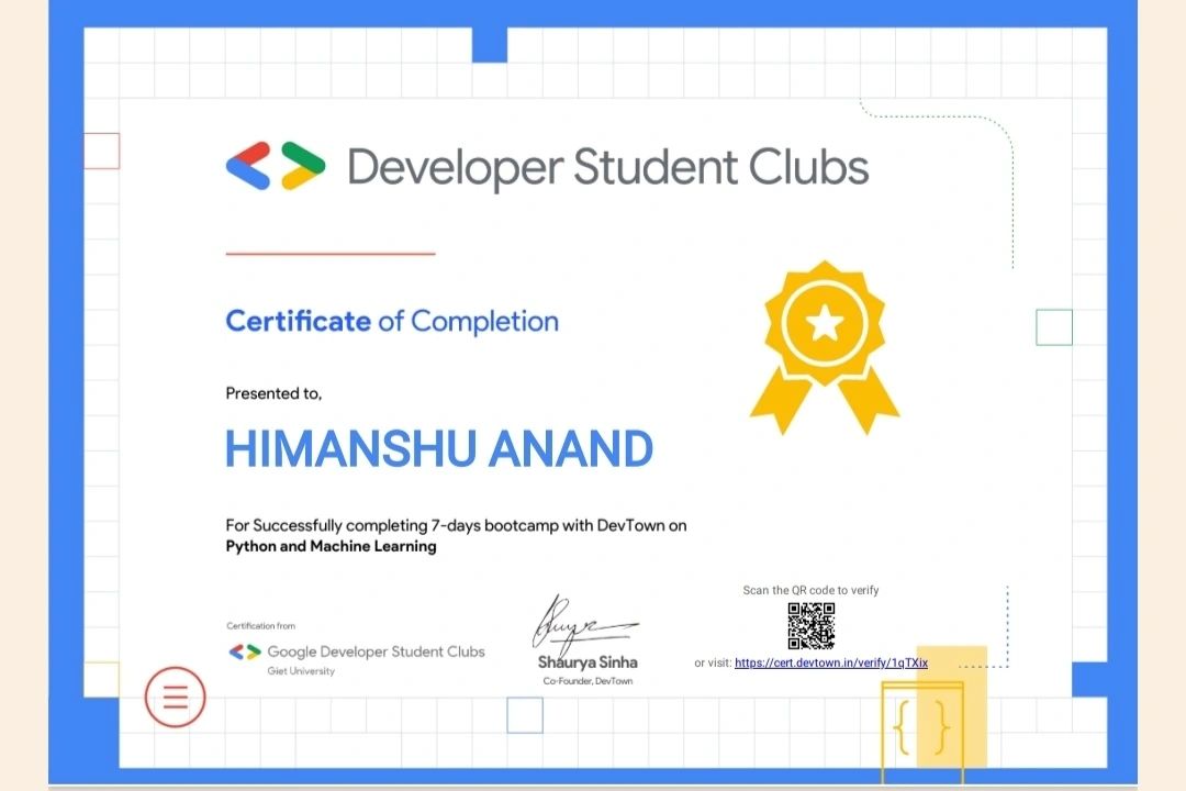 Completed Python and Machine learning bootcamp | Himanshu Anand posted ... Completed Python and Machine learning bootcamp | Himanshu Anand posted ...