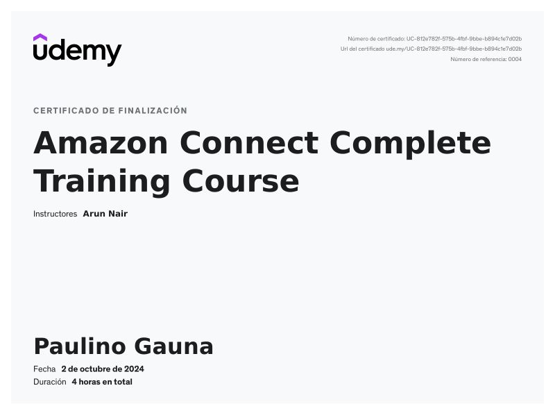 Paulino Gauna on LinkedIn: Amazon Connect trainning course completed!! Paulino Gauna on LinkedIn: Amazon Connect trainning course completed!!
