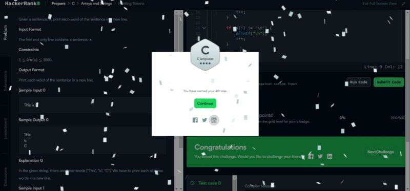 Thrilled to have earned my 4th ⭐ badge in C from HackerRank! | Arpit Sharma Thrilled to have earned my 4th ⭐ badge in C from HackerRank! | Arpit Sharma