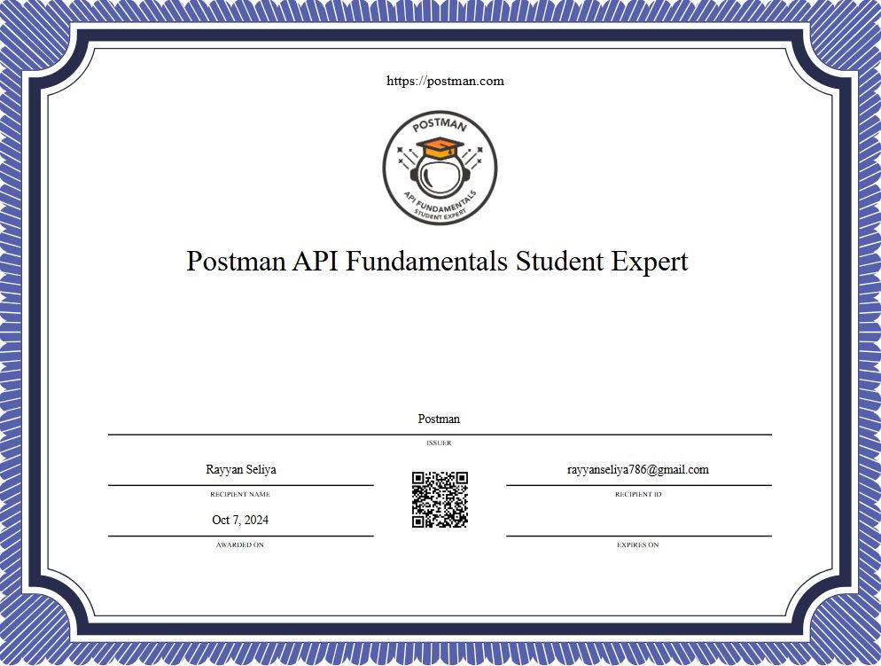 Rayyan Seliya on LinkedIn: #postmancertified #apidevelopment # ... Rayyan Seliya on LinkedIn: #postmancertified #apidevelopment # ...