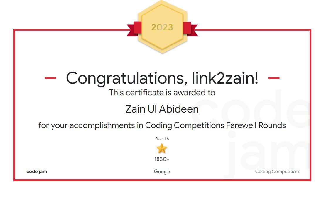 Zain Ul Abideen on LinkedIn: #googlecodejam #codingenthusiast # ... Zain Ul Abideen on LinkedIn: #googlecodejam #codingenthusiast # ...