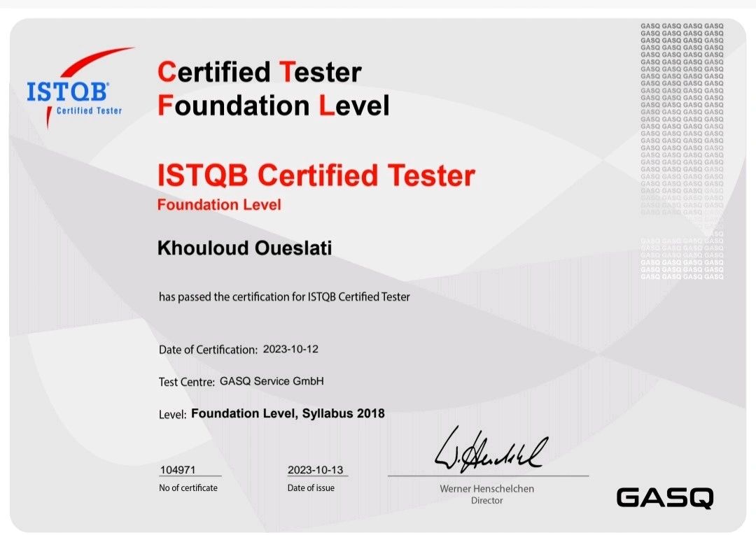 Khouloud oueslati ISTQB® on LinkedIn: Excited to announce that I've ... Khouloud oueslati ISTQB® on LinkedIn: Excited to announce that I've ...