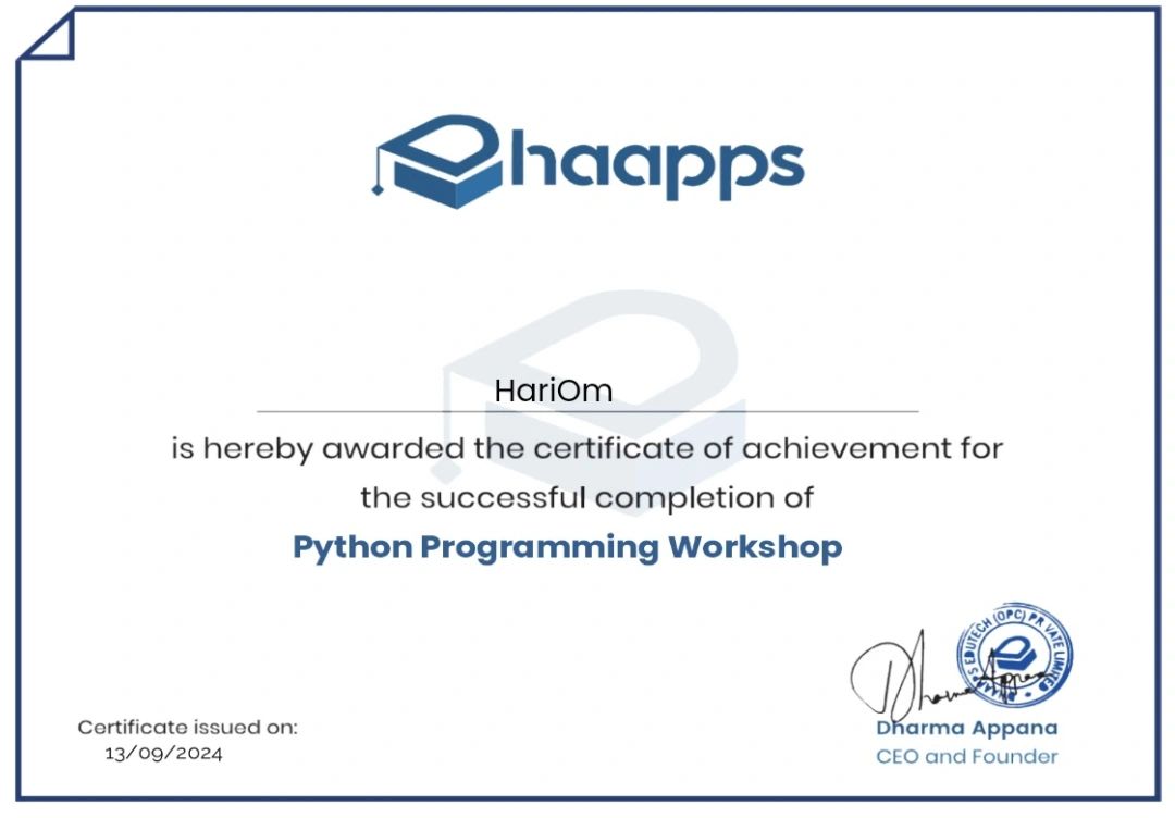 Completed a Python Programming Workshop! | HariOm Yadav posted on the ... Completed a Python Programming Workshop! | HariOm Yadav posted on the ...