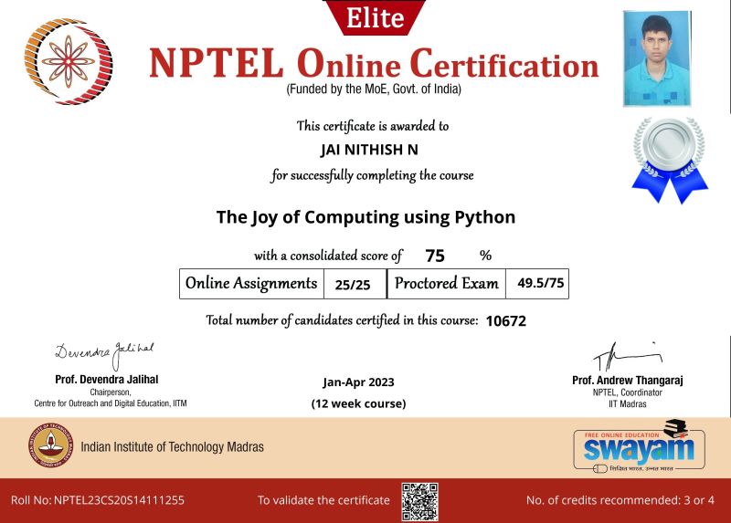 #python #nptel #coding #learning #certification | Jai Nithish #python #nptel #coding #learning #certification | Jai Nithish