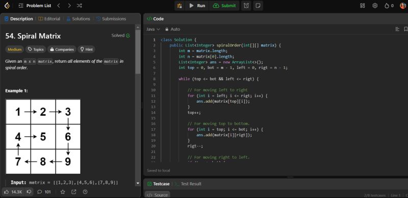 AYUSHI BOBDE on LinkedIn: #codingchallenge #problemsolving #spiralmatrix AYUSHI BOBDE on LinkedIn: #codingchallenge #problemsolving #spiralmatrix