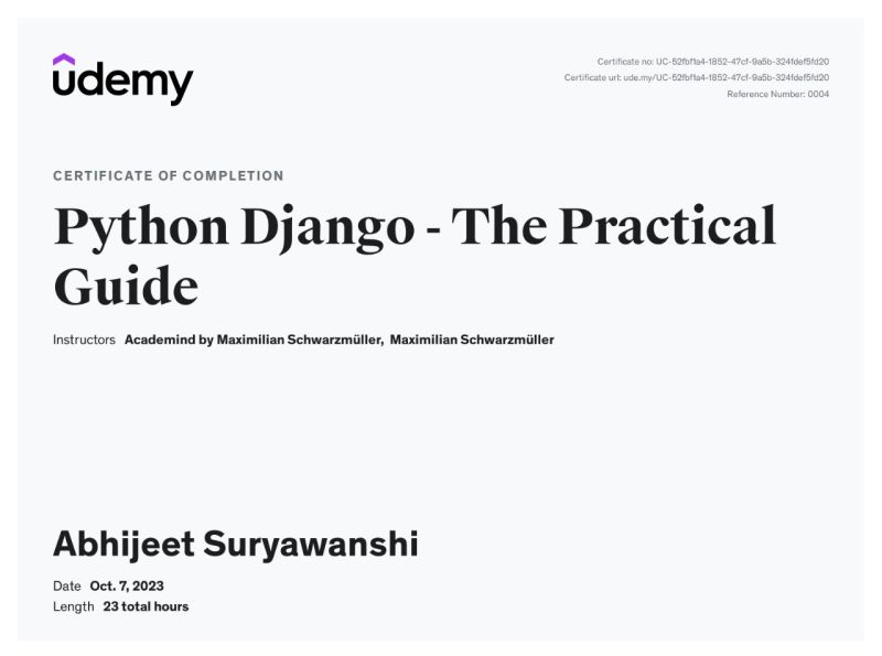 Completed Django course on Udemy | Abhijeet Suryawanshi posted on the ... Completed Django course on Udemy | Abhijeet Suryawanshi posted on the ...