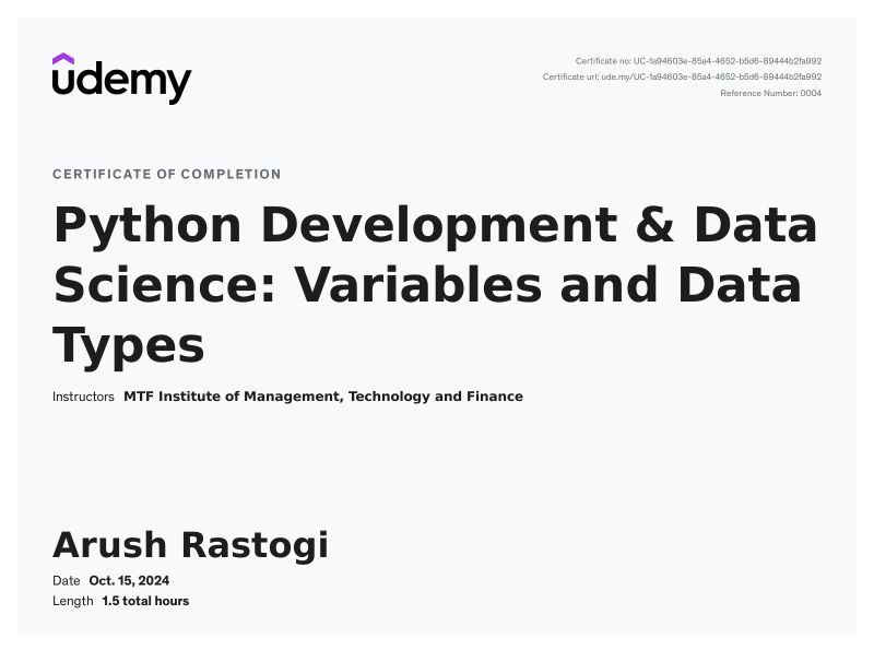 Arush Rastogi on LinkedIn: #python #datascience #learningjourney #udemy Arush Rastogi on LinkedIn: #python #datascience #learningjourney #udemy