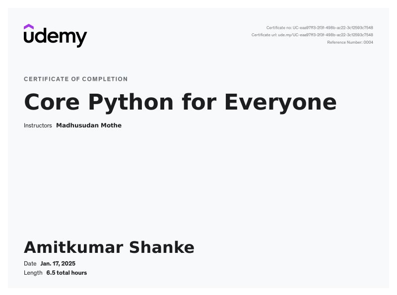 Amit Shanke on LinkedIn: #python #programming #udemy #certification # ... Amit Shanke on LinkedIn: #python #programming #udemy #certification # ...