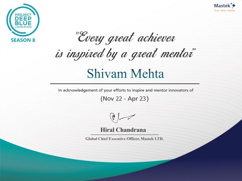 SHIVAM MEHTA on LinkedIn: #mastek #deepblue #hackathon #mentorship SHIVAM MEHTA on LinkedIn: #mastek #deepblue #hackathon #mentorship