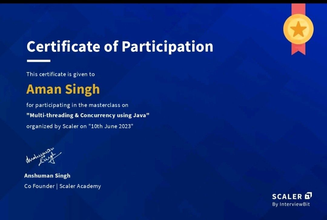 #concurrency #java #multithreading #certificateofparticipation | Aman Singh #concurrency #java #multithreading #certificateofparticipation | Aman Singh